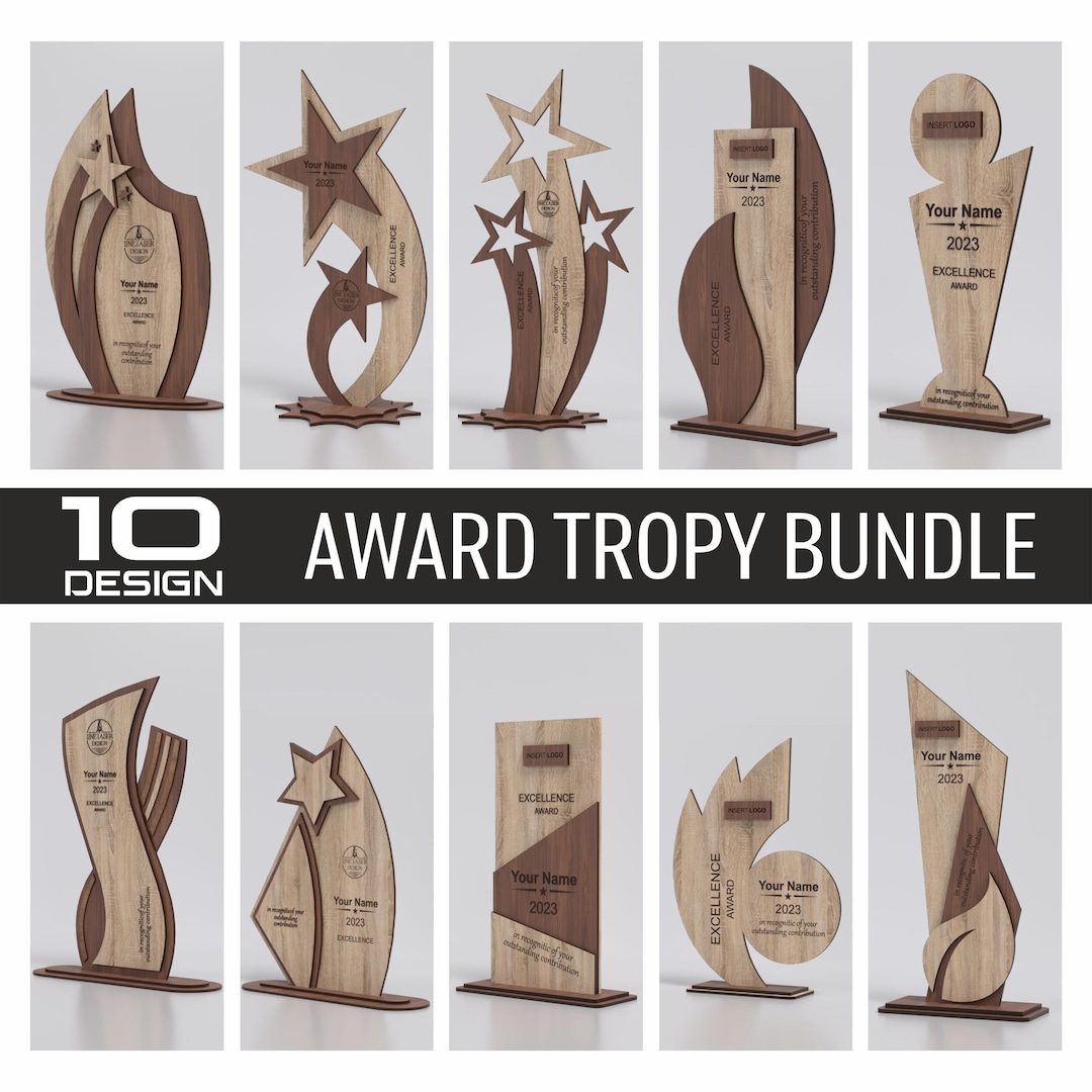 10 Bundle Designs Award Trophy Laser Cut Pack | Award Trophy SVG Files ...