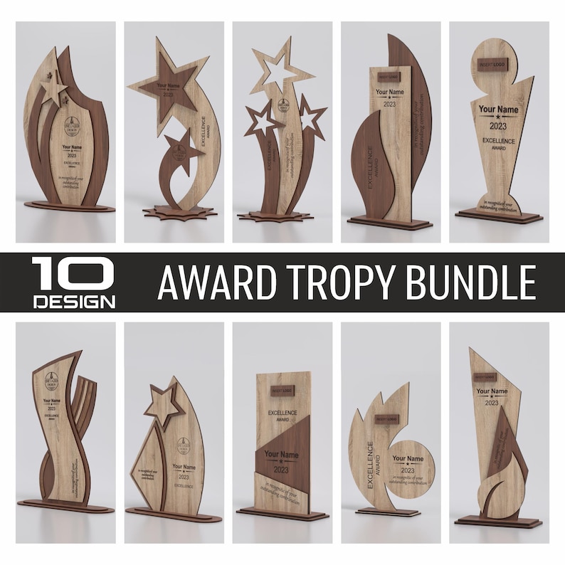 10 Bundle Designs Award Trophy Laser Cut Pack | Award Trophy SVG Files ...