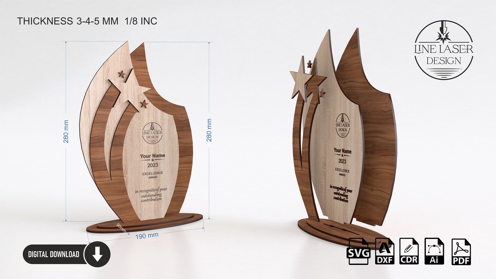 5 Different Designs Award Trophy Laser Cut Pack Award Trophy SVG Files ...