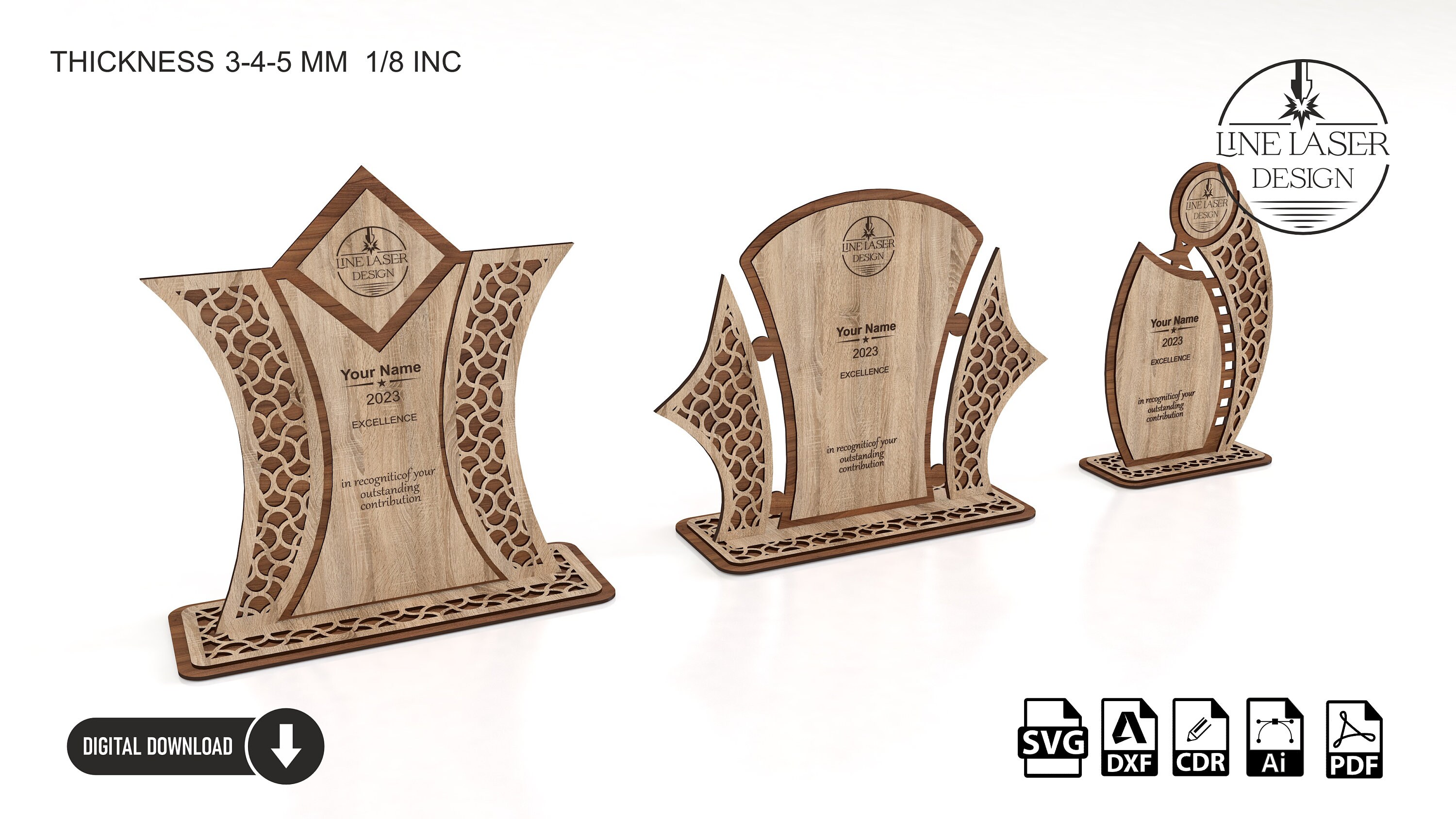 3 Different Designs Award Trophy Laser Cut Files Pack Award - Etsy