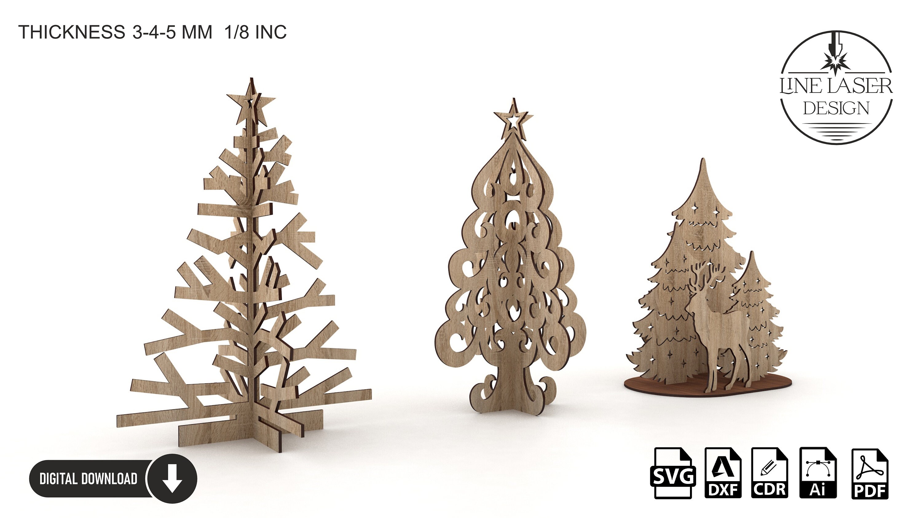 Christmas Tree Laser Cut File: 3 Designs SVG DXF PDF (digital Download ...