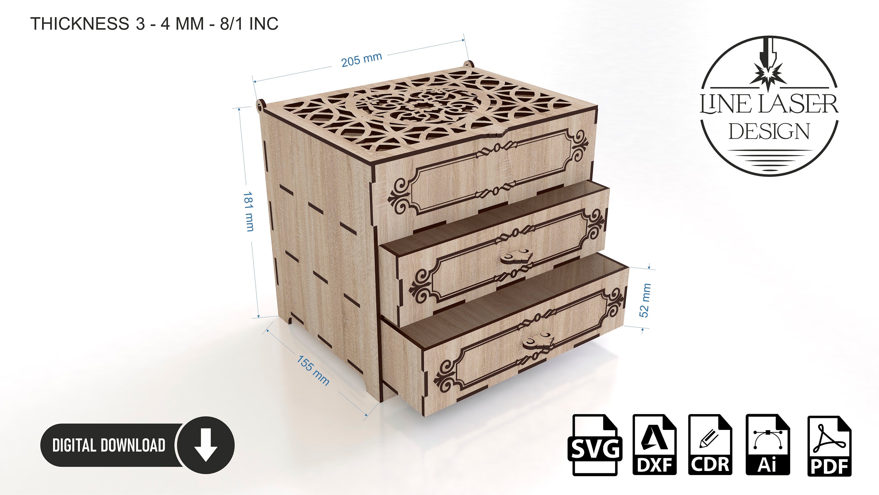 Laser Cut Chest of Drawers Jewelry Box SVG Files (digital Download) - Etsy