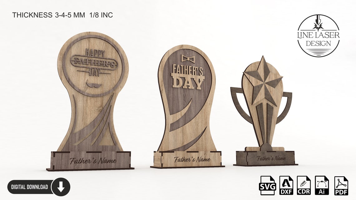 3 Different Designs Award Trophy Laser Cut Files Pack | Father's Day ...