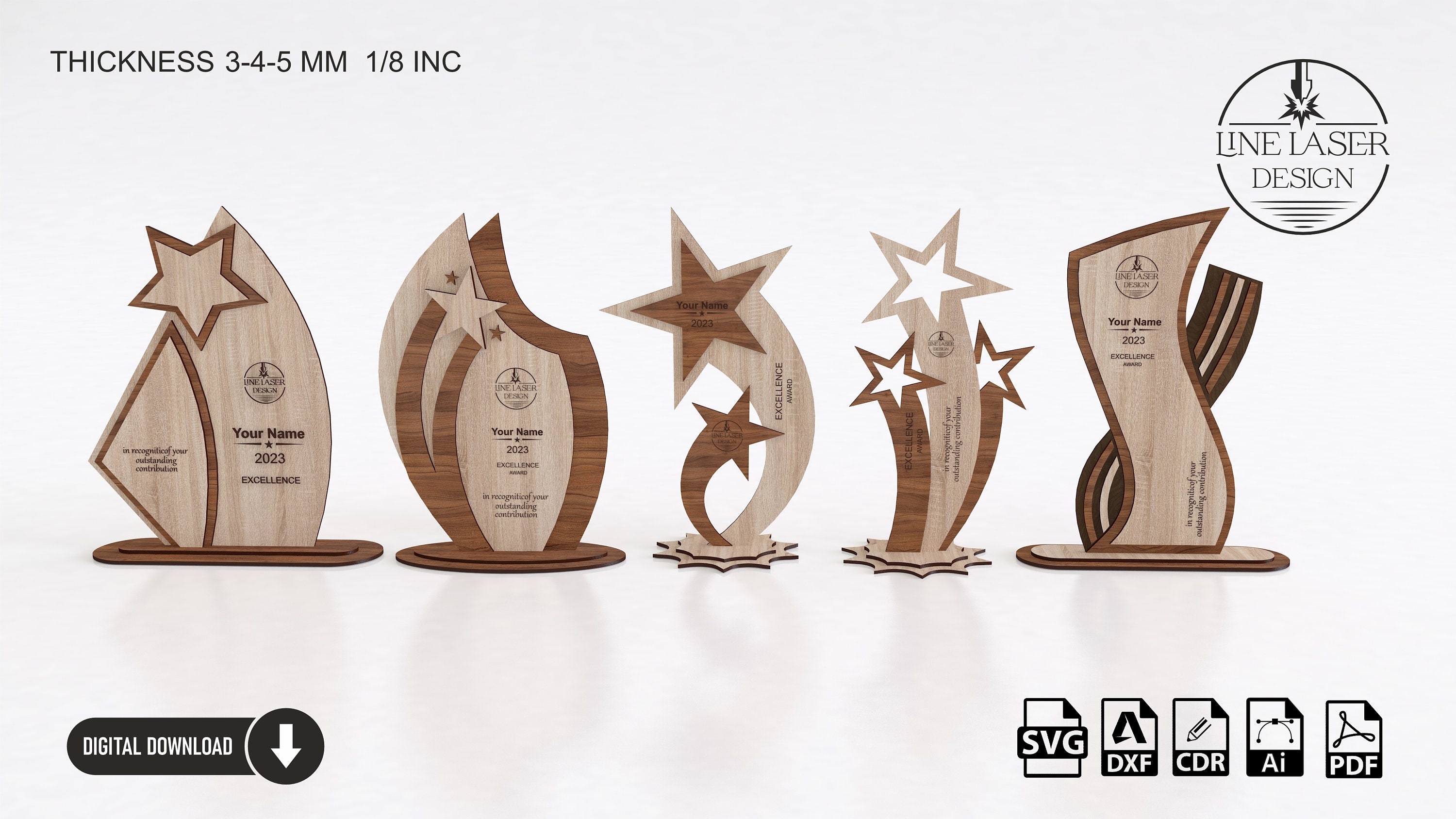 Trophée des fichiers découpés au laser | 5 modèles uniques (svg, dxf ...