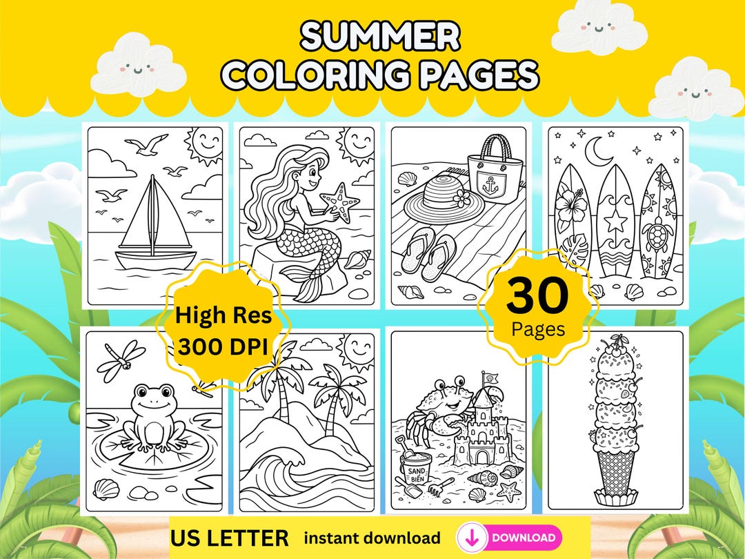 30 Summer Coloring Pages for Kids,toddler Summer Activity Book ...