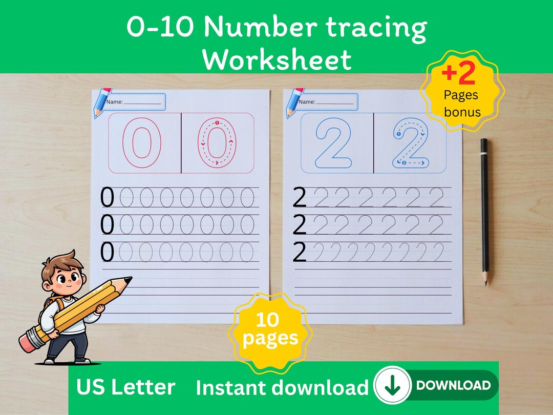 Number Tracing Worksheets 0-10, Preschool Math Practice, Handwriting ...