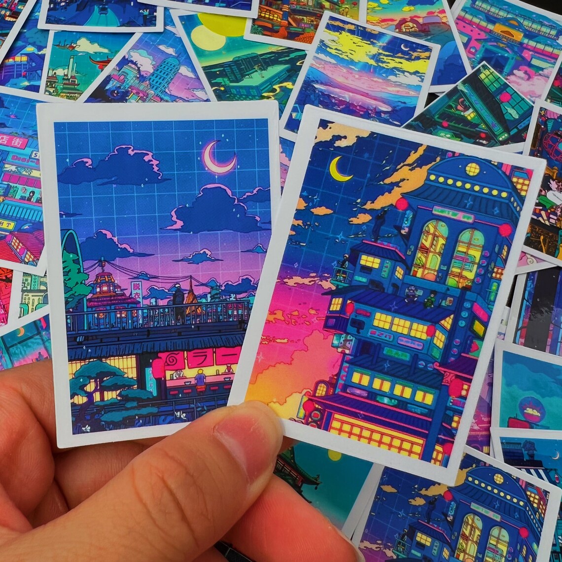 Anime Cityscape Stickers Anime Neon Nigh View Waterproof - Etsy