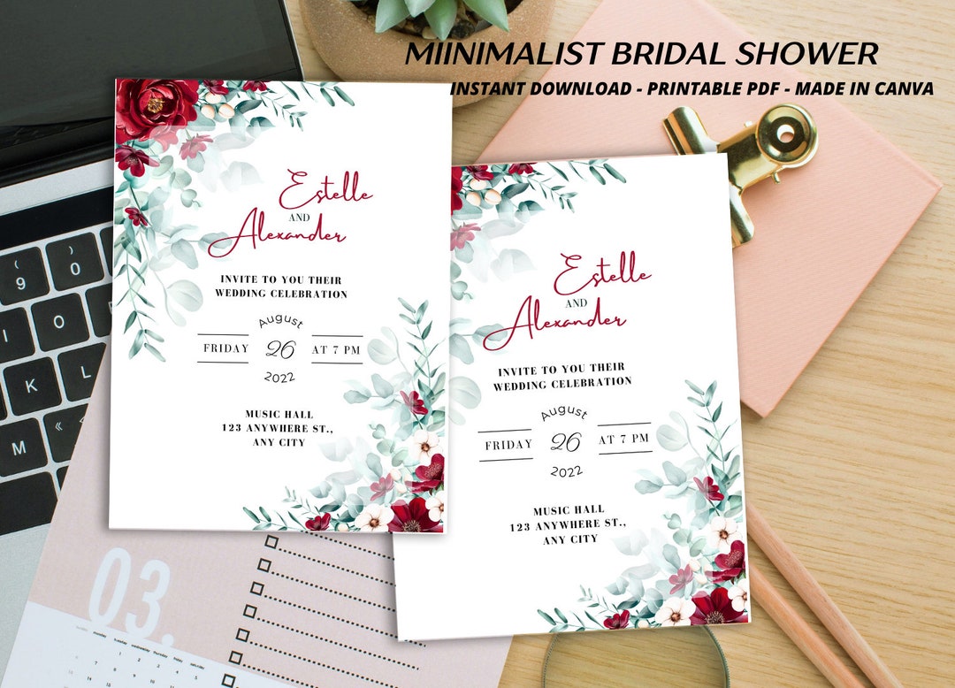 Green and Red Wedding Invitation With Template.pdf Editable on Canva ...
