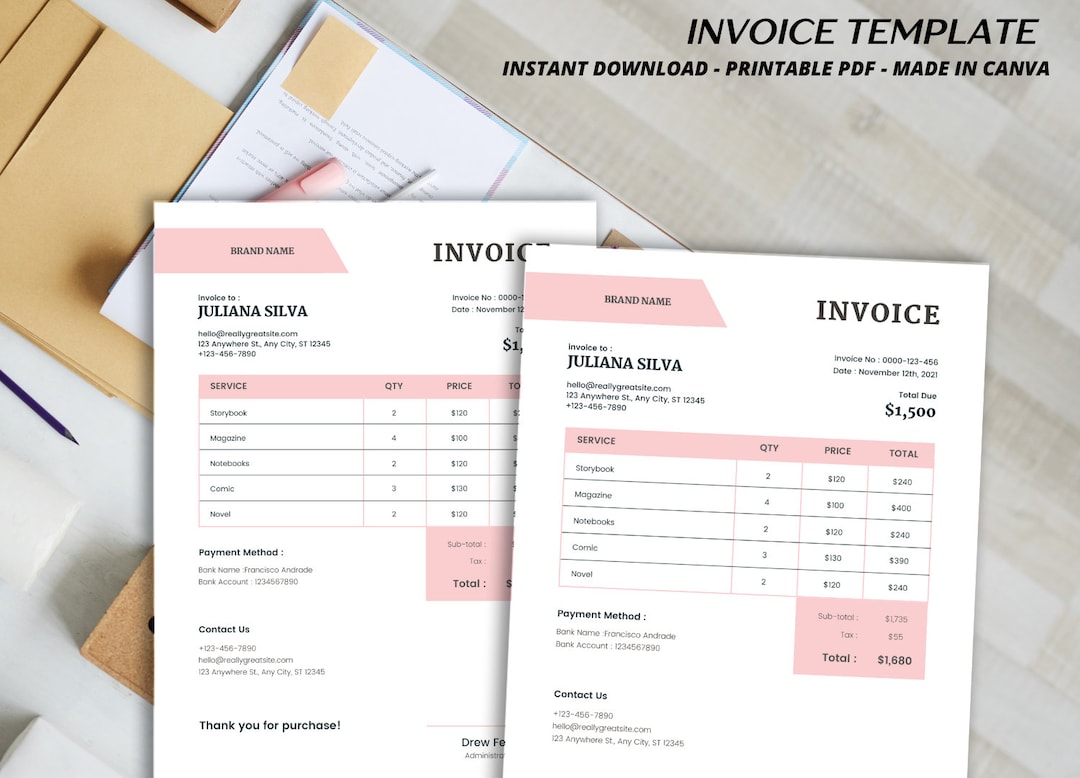 Pink and White Minimalist Book Store Business Invoice.pdf for Business ...