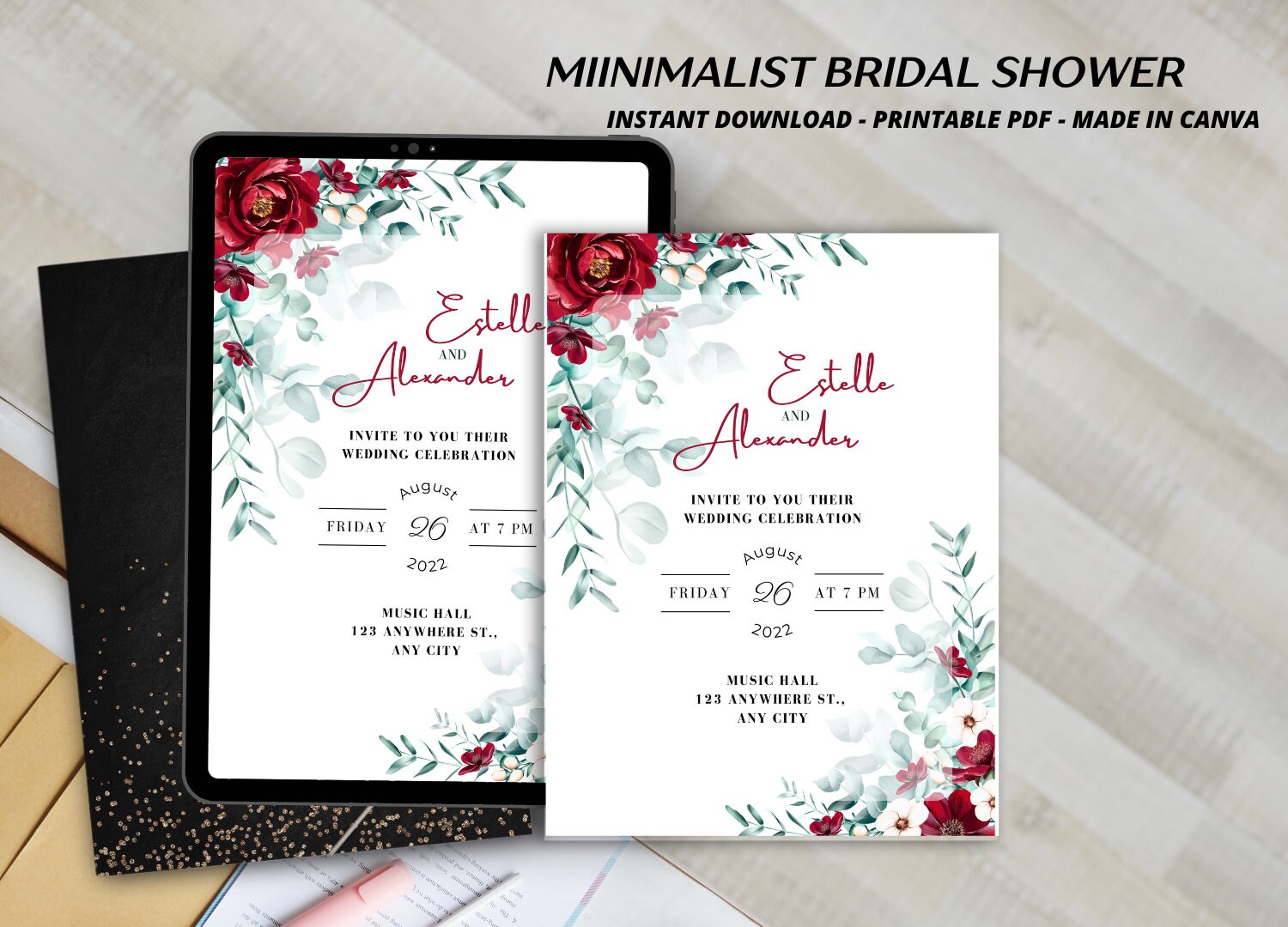 Green and Red Wedding Invitation With Template.pdf Editable on Canva ...