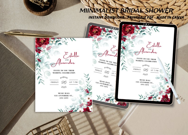 Green and Red Wedding Invitation With Template.pdf Editable on Canva ...