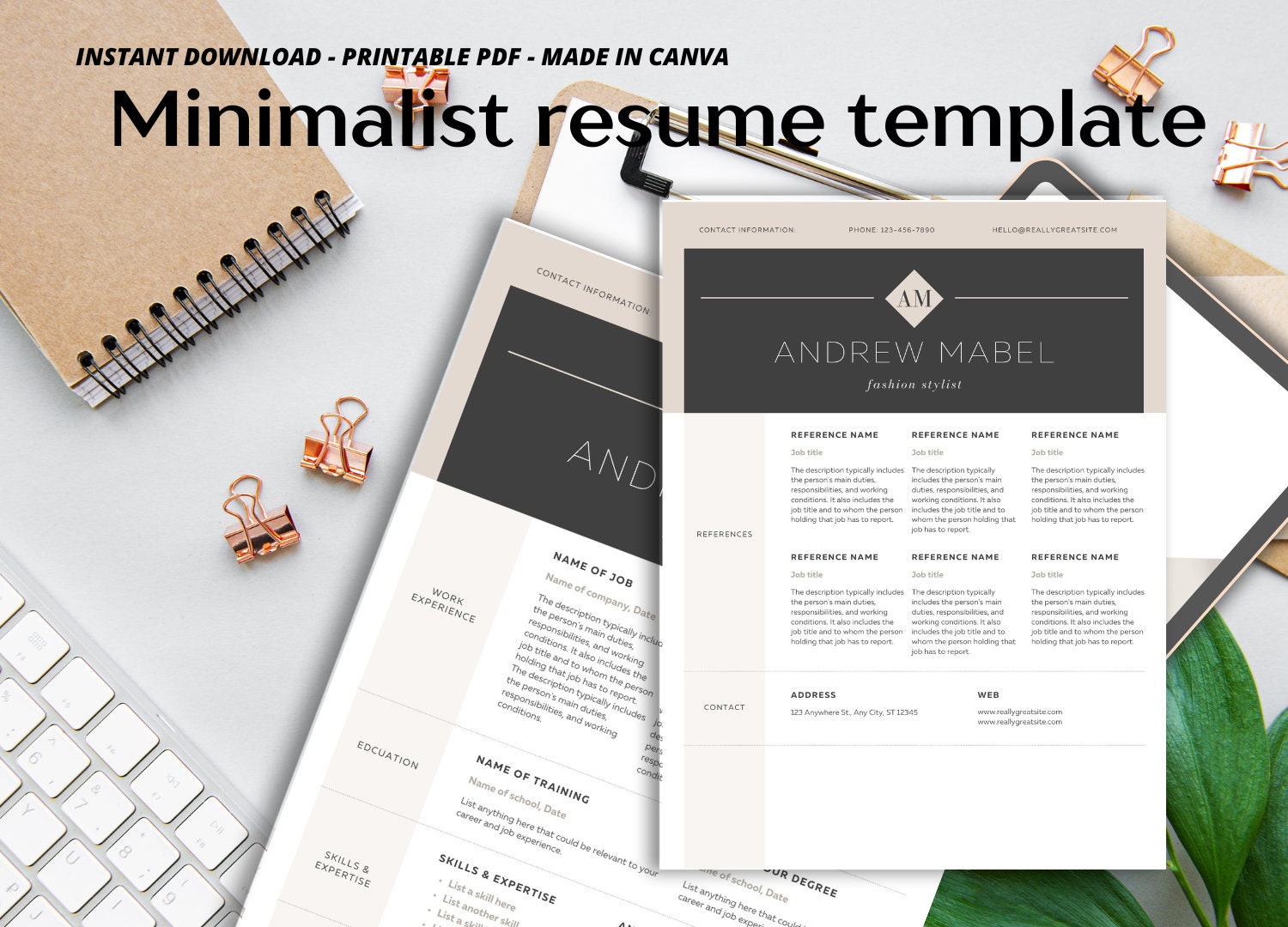 Classy Feminine Resume CV Template .pdf Editable on Canva for - Etsy