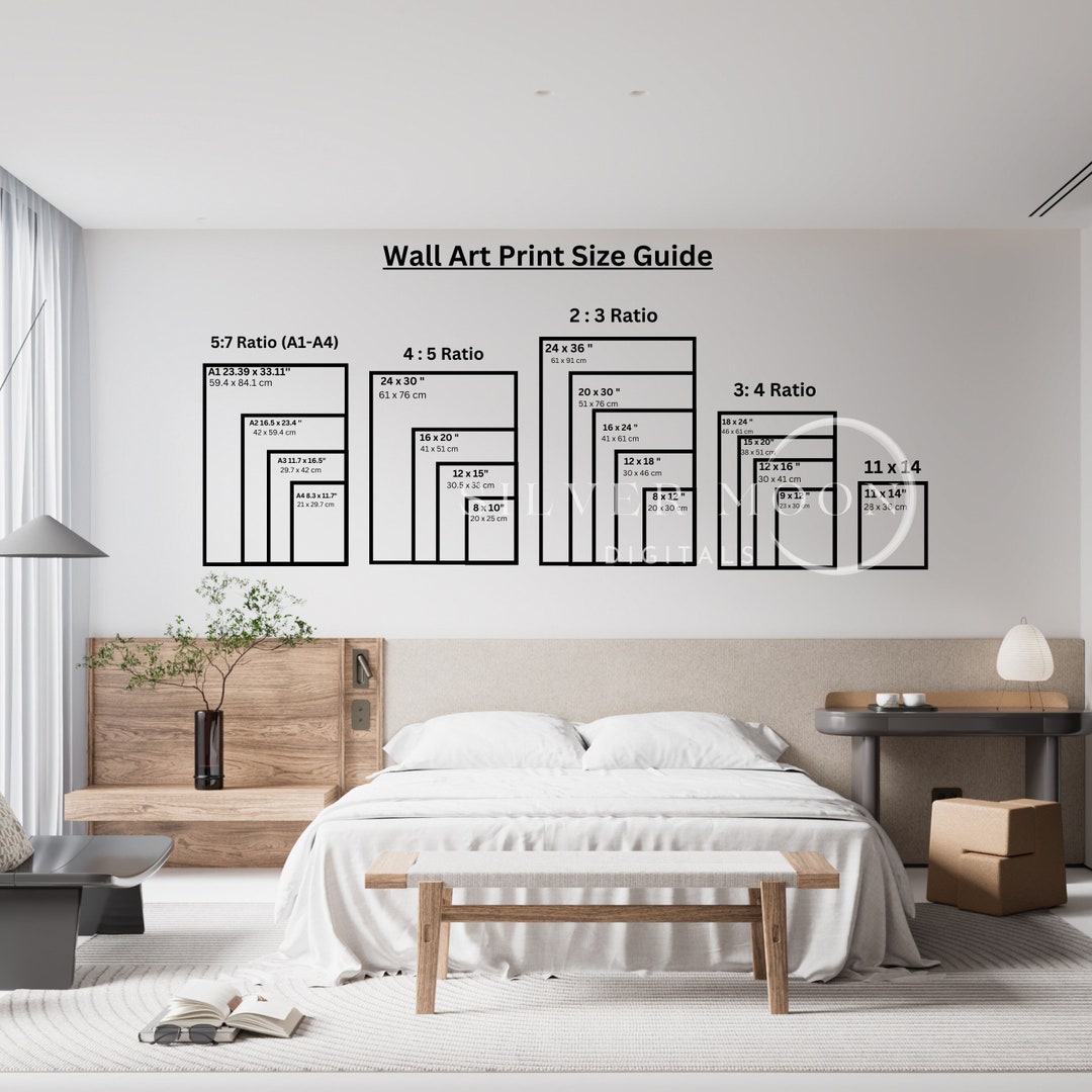 Wall Art Printing Size Guide for Bedroom, Picture Frame Size Reference ...