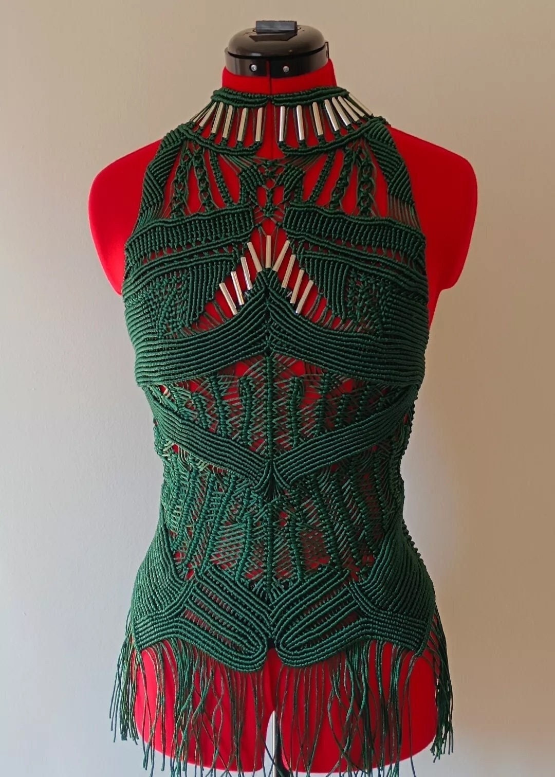 Green Corset in Macrame, Handmade Top for Summer, Green Corset With ...