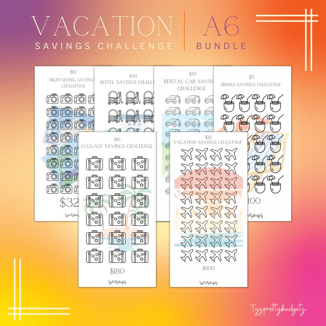 A6 Vacation Savings Challenge Bundle: Printable Tracker (instant ...
