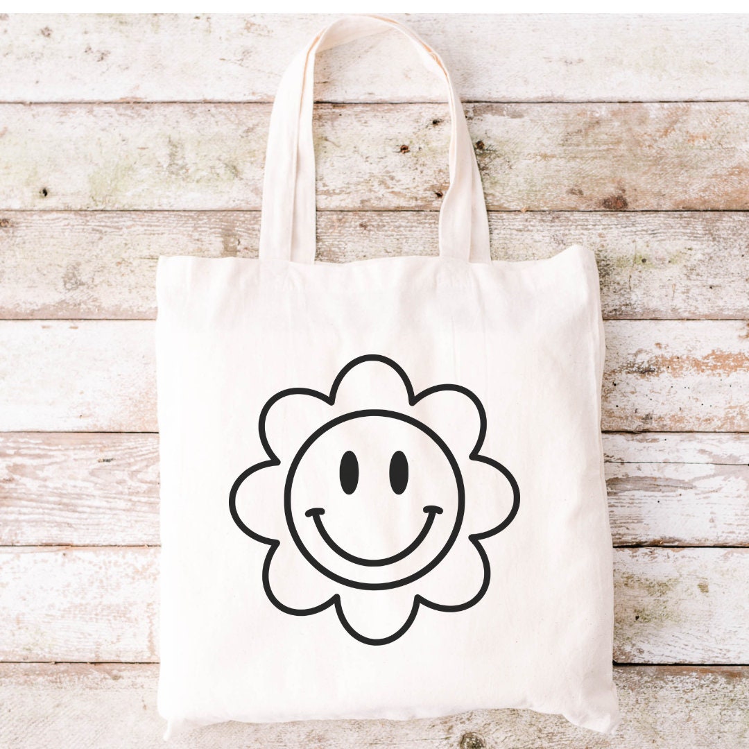 Flower Smiley Face Tote Bag: Trendy Polyester Canvas Bag - Etsy