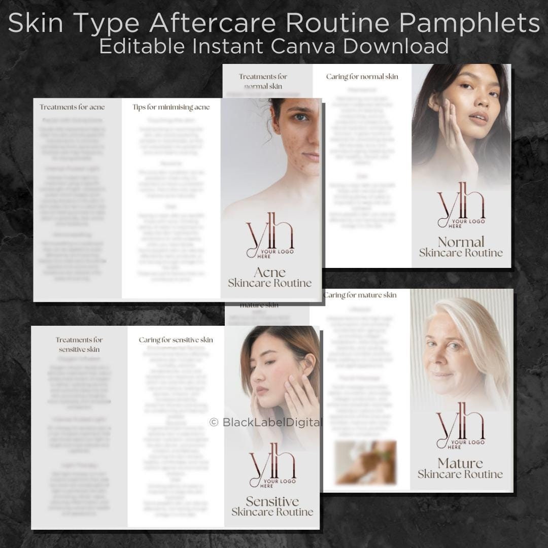 Skin Type Aftercare Routine Pamphlet Bundle, Editable Canva Skin Care ...