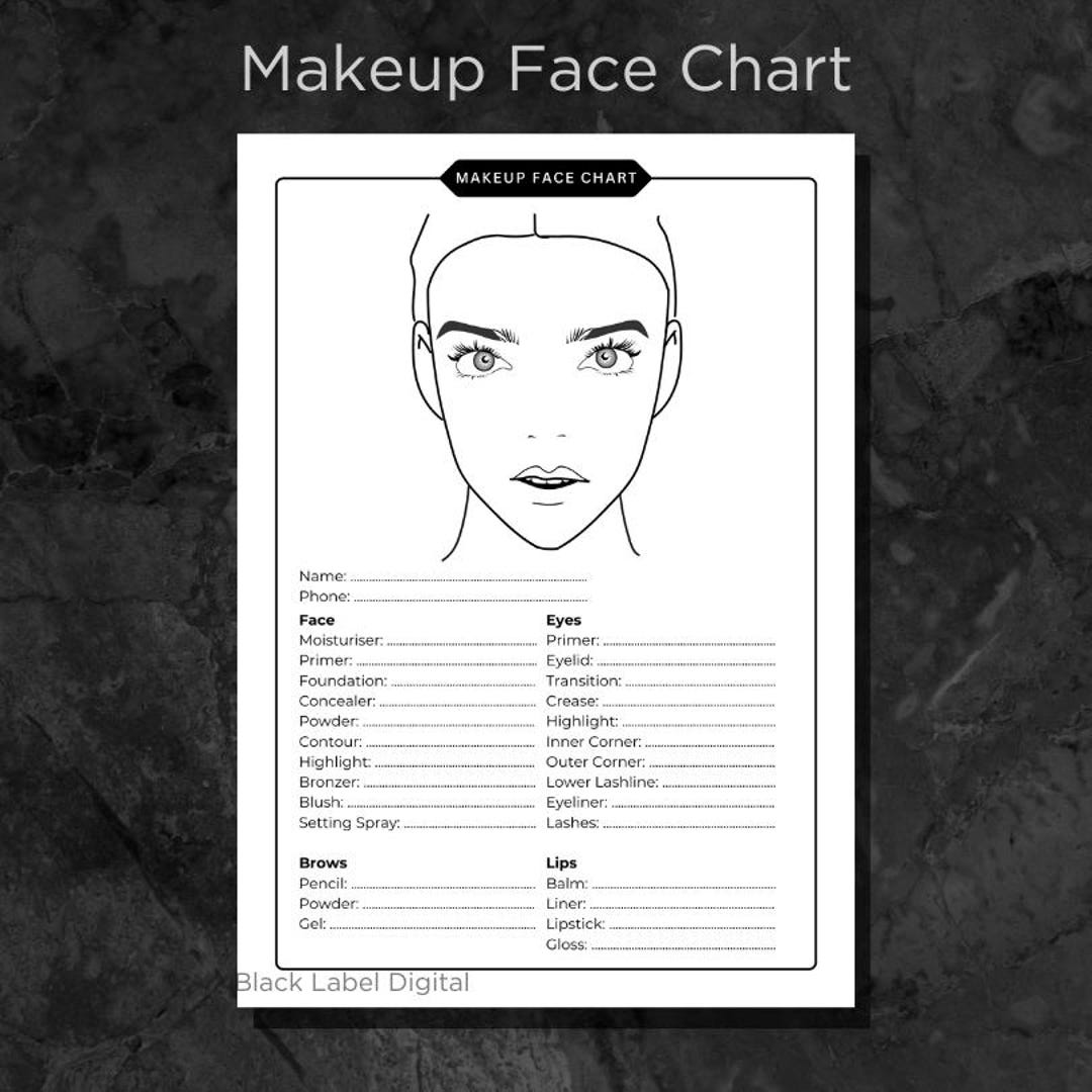 Makeup Artist Face Chart, Editable Text Canva Template Facechart for ...