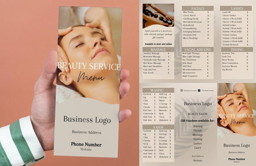 Beauty Salon Price List Brochure Template, Esthetician Brochure ...