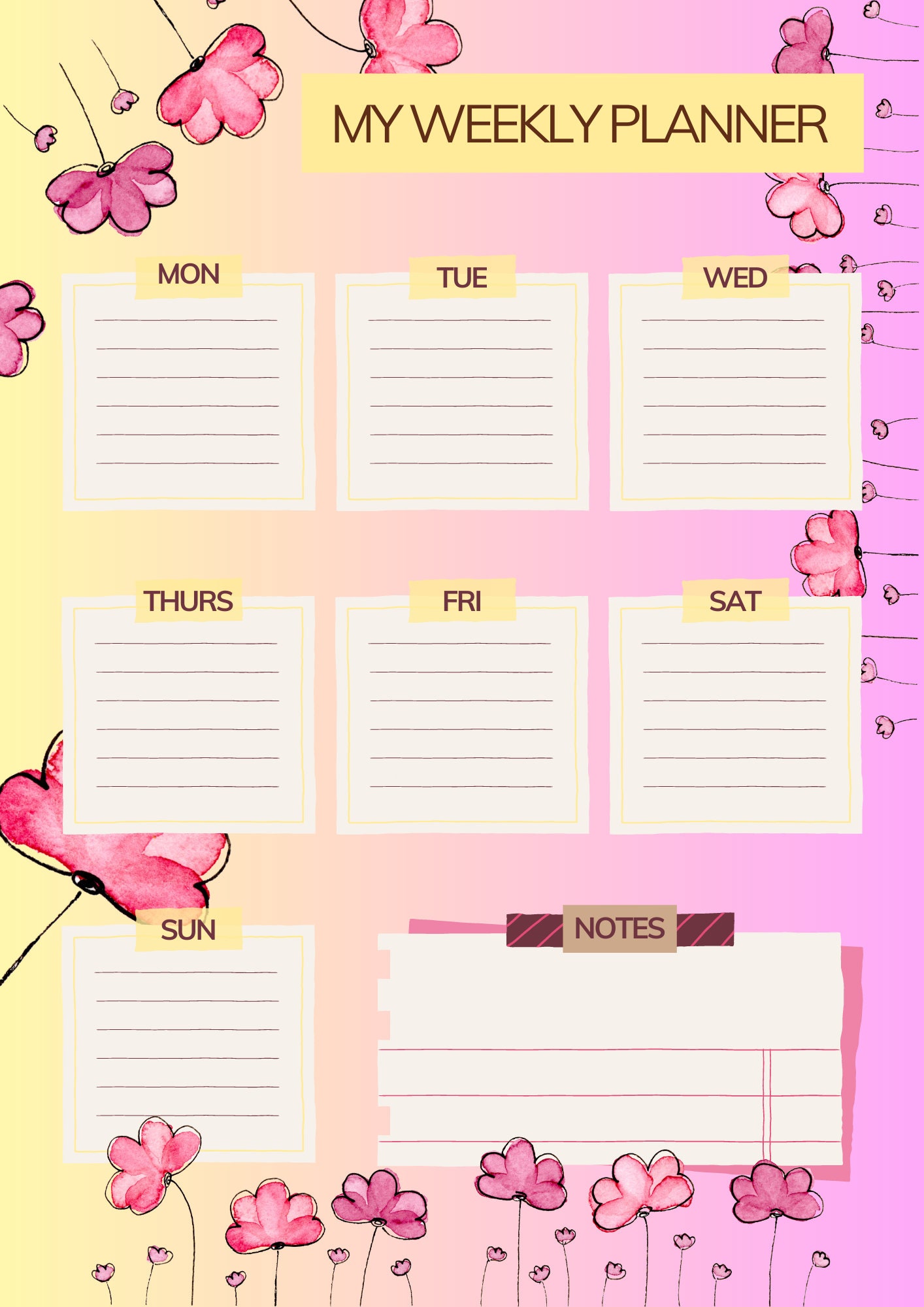 Weekly Planner - Cute Pink Flowers - Etsy