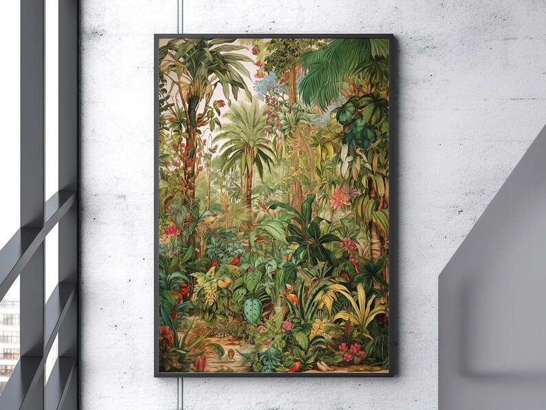 Vintage Botanical Victorian Jungle Wall Art, Maximalist Style Oil ...