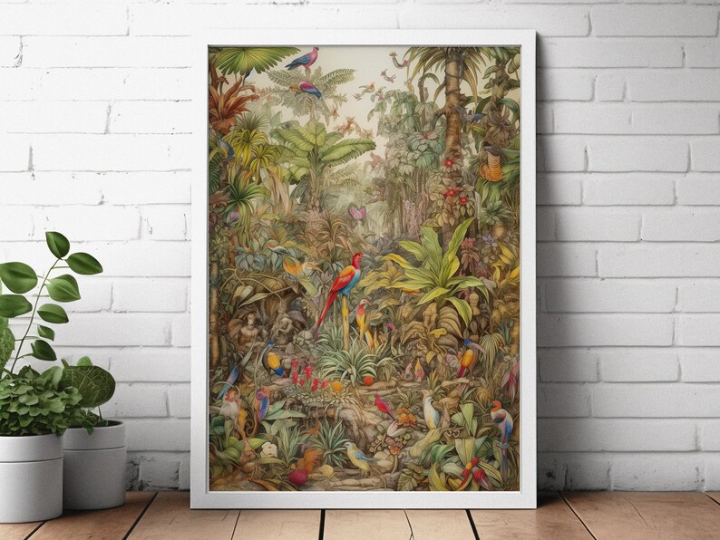 Vintage Botanical Victorian Jungle Wall Art, Maximalist Style Oil ...