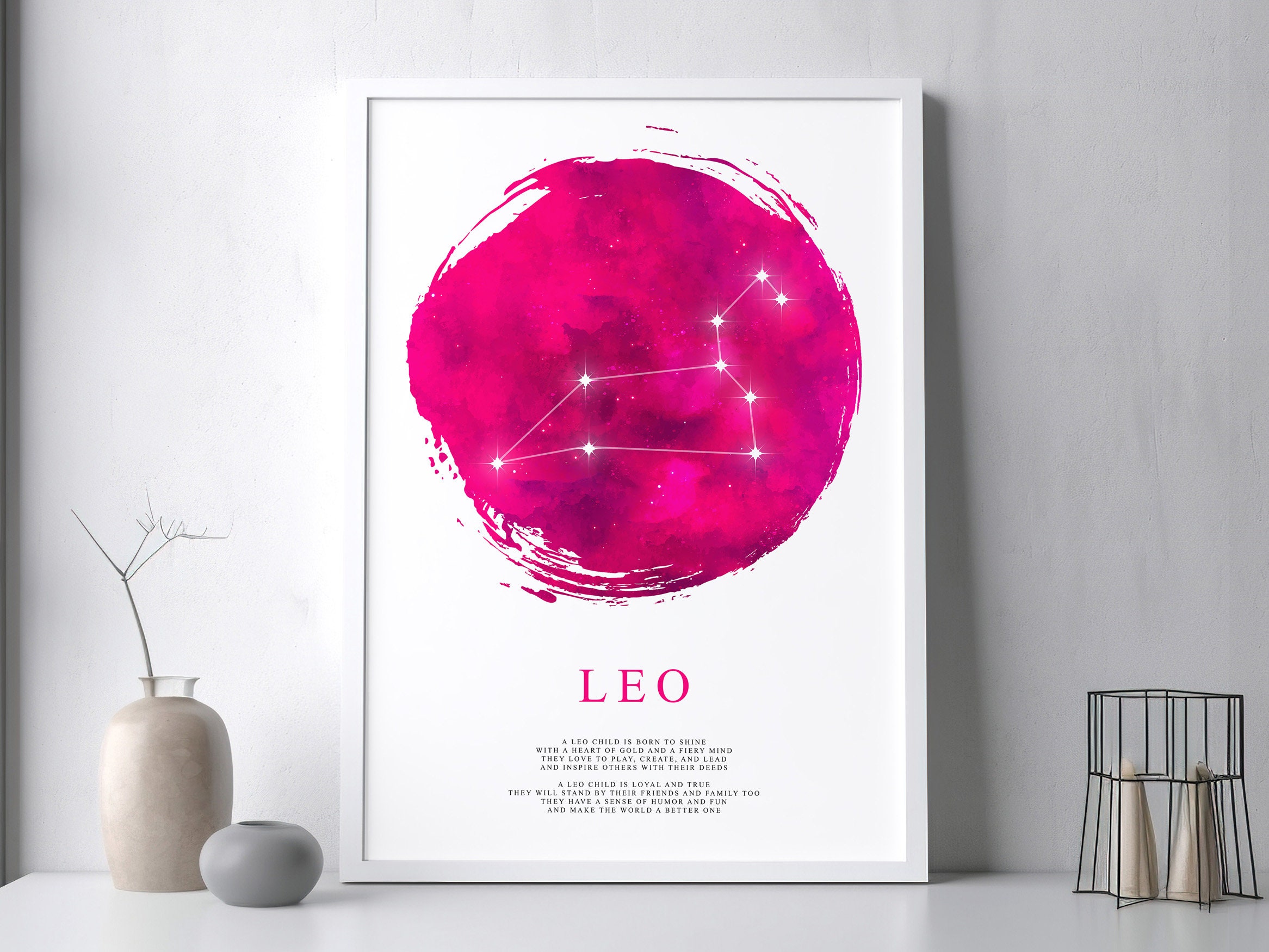 Leo Star Map Night Sky Birth Date Zodiac Constellation Wall Art Poster ...