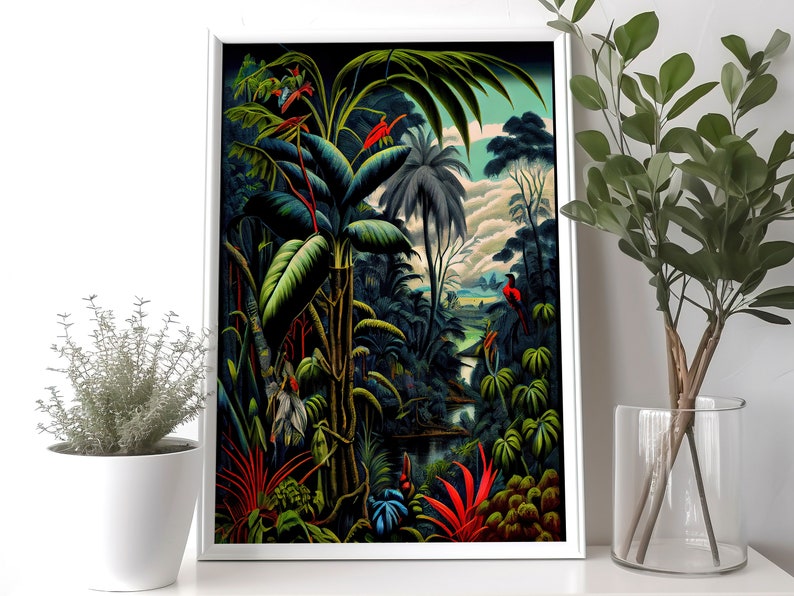 Botanical Jungle Wall Art, Maximalist Style Oil Painting Prints - Etsy