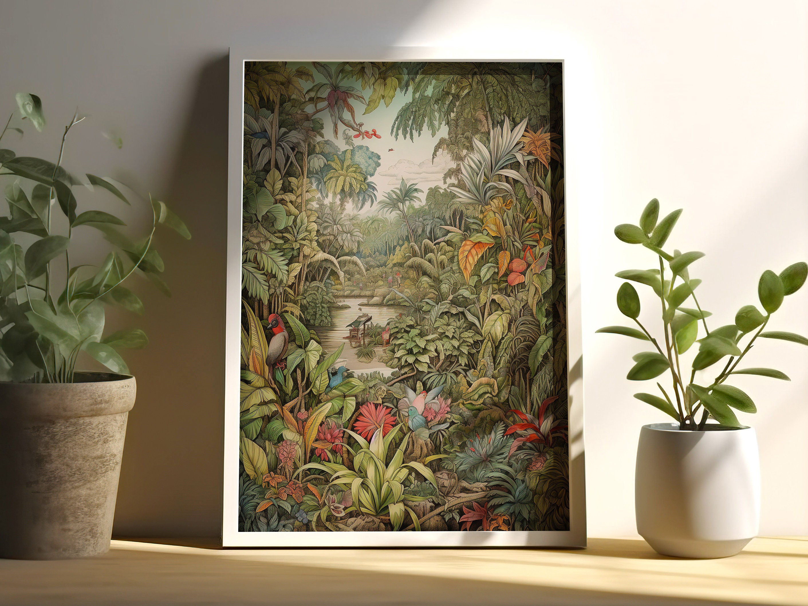 Vintage Botanical Victorian Jungle Wall Art, Maximalist Style Oil ...