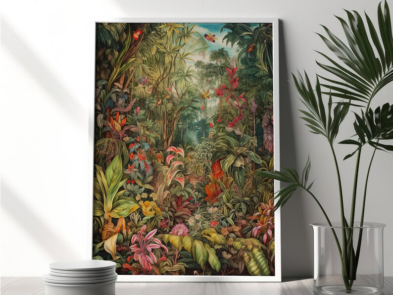 Vintage Botanical Victorian Jungle Wall Art, Maximalist Style Oil ...