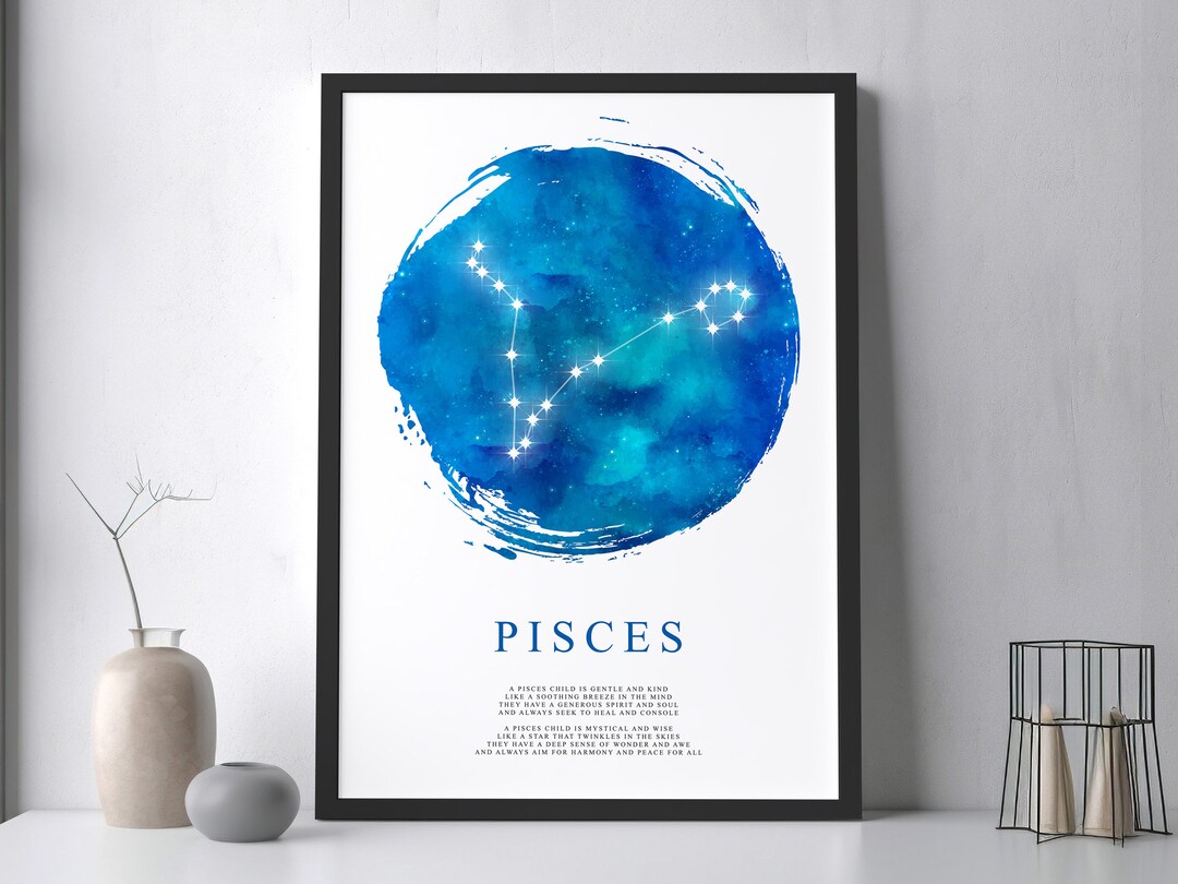 Pisces Star Map Night Sky Birth Date Zodiac Constellation Wall Art ...