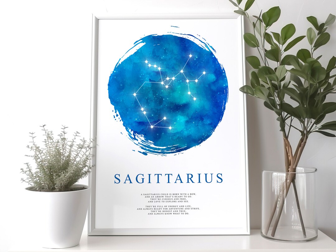 Sagittarius Star Map Night Sky Birth Date Zodiac Constellation Wall Art ...