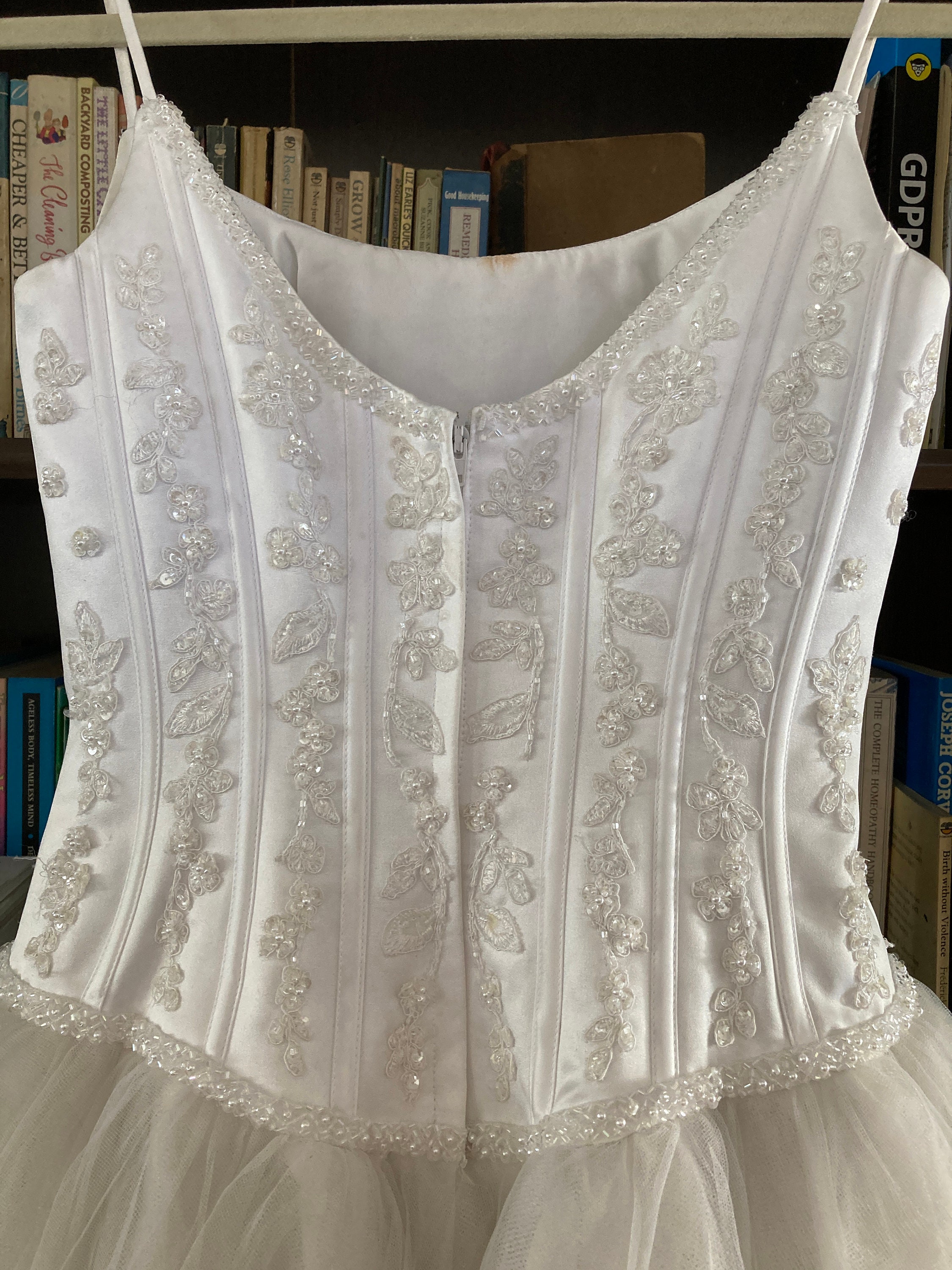 Vintage Wedding Dress Satin Boned Bodice Embellished With Lace Pearls ...
