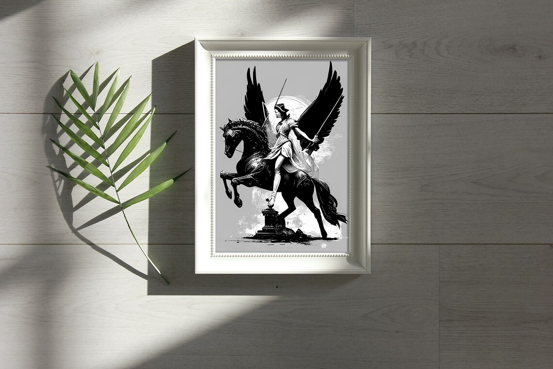 Athena With Her Winged Horse, God Athena, Ancient, Minimal, Digital ...