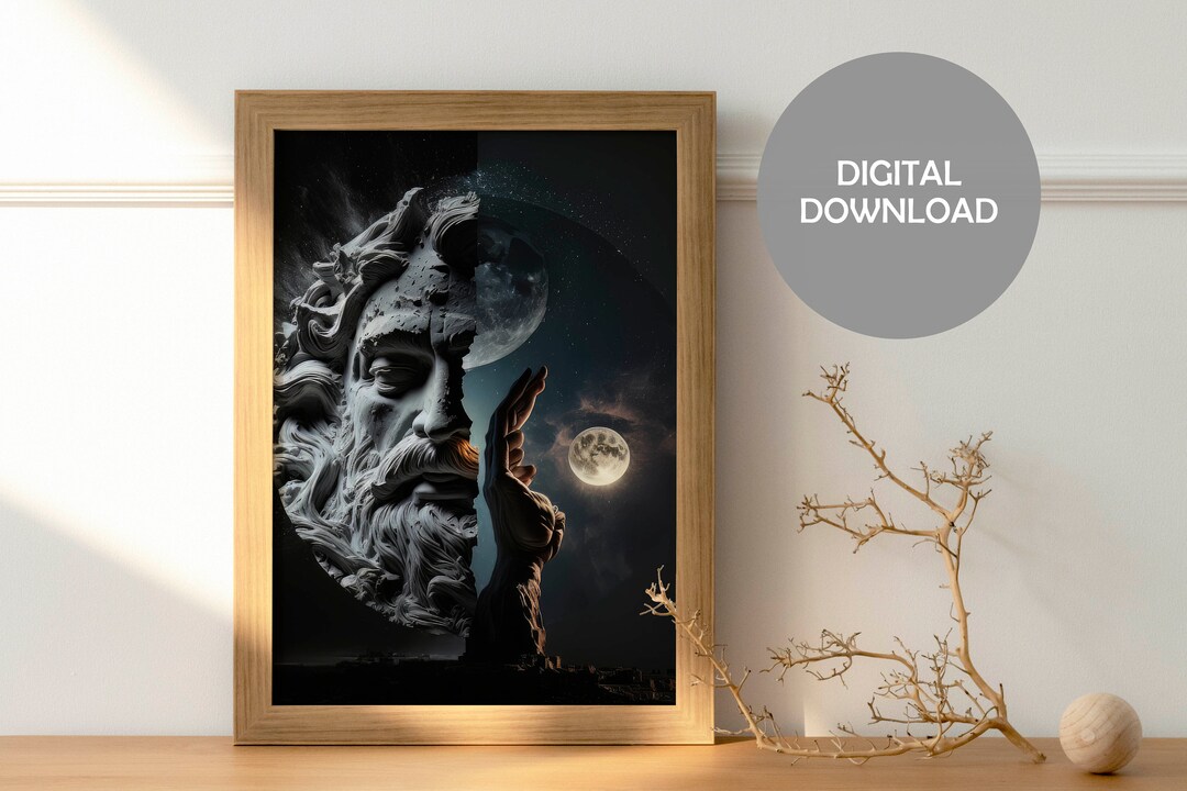 Zeus and Moon, God Zeus, Ancient, Abstract, Digital Wall Art, Printable ...