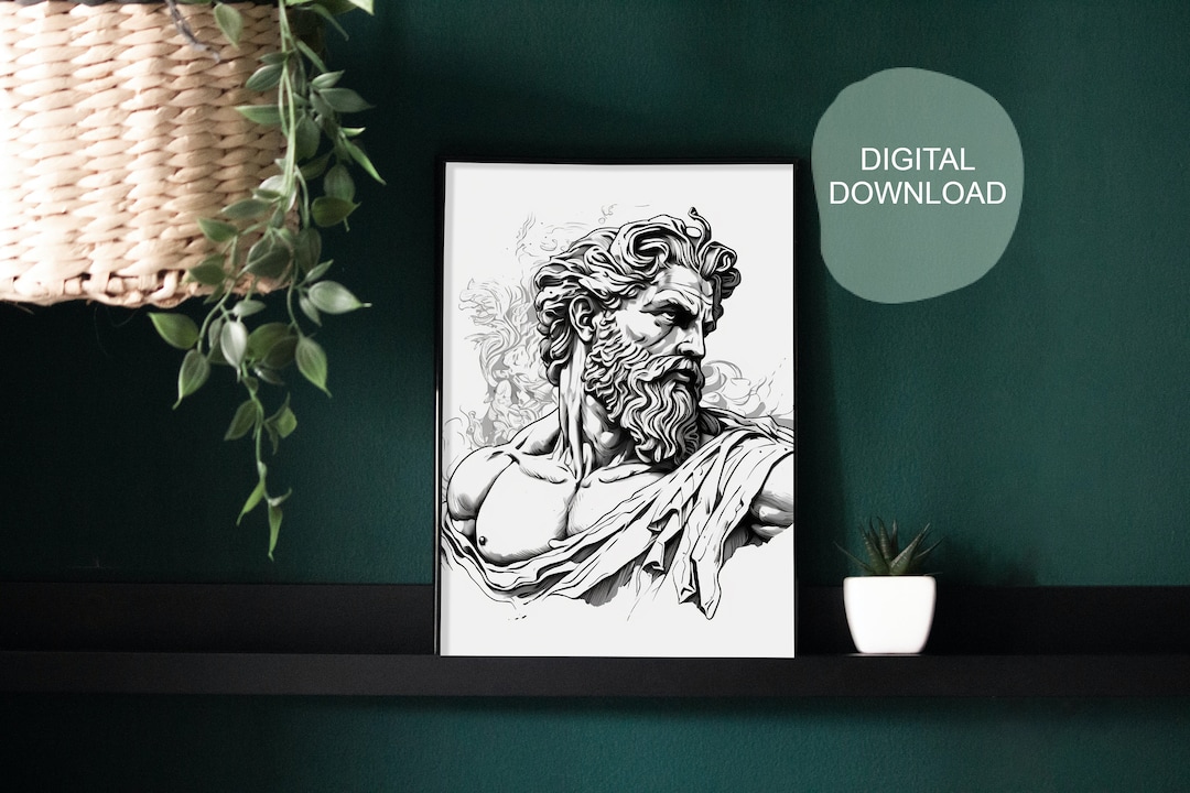 Zeus God | Printable Wall Art Black and White | Ancient Greek Mythology ...