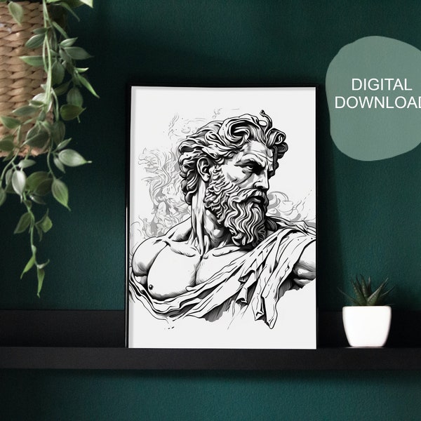 Greek God Black and White Art - Etsy