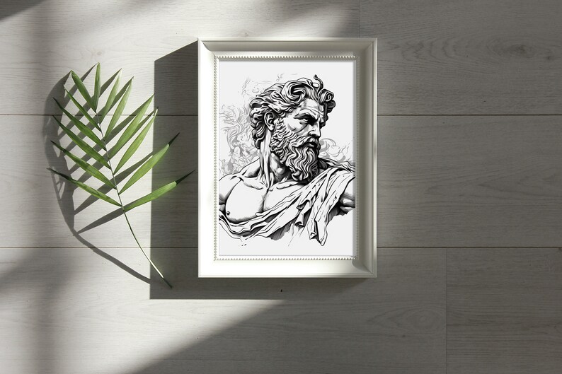 Zeus God Printable Wall Art Black and White Ancient Greek - Etsy