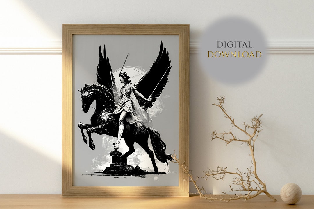 Athena With Her Winged Horse, God Athena, Ancient, Minimal, Digital ...