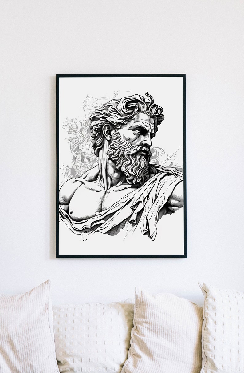 Zeus God Printable Wall Art Black and White Ancient Greek - Etsy