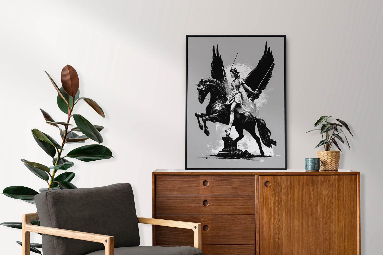 Athena With Her Winged Horse, God Athena, Ancient, Minimal, Digital ...