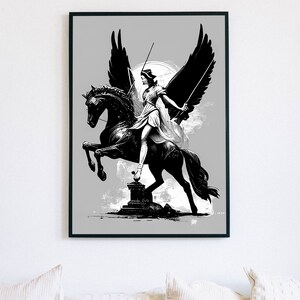 Athena With Her Winged Horse, God Athena, Ancient, Minimal, Digital ...