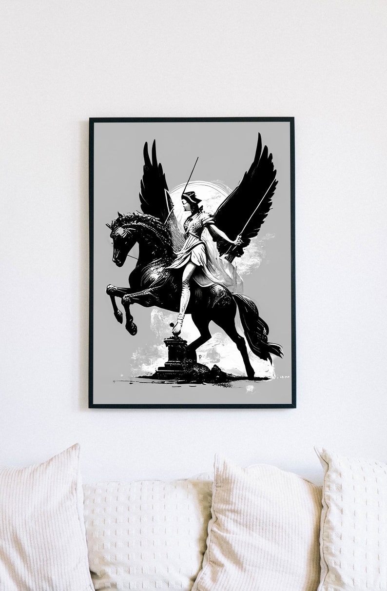 Athena With Her Winged Horse God Athena Ancient Minimal - Etsy