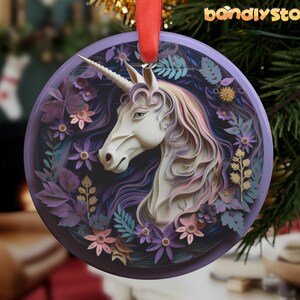 Unicorn Christmas Ornament Acrylic 3D Paper Art Style - Etsy