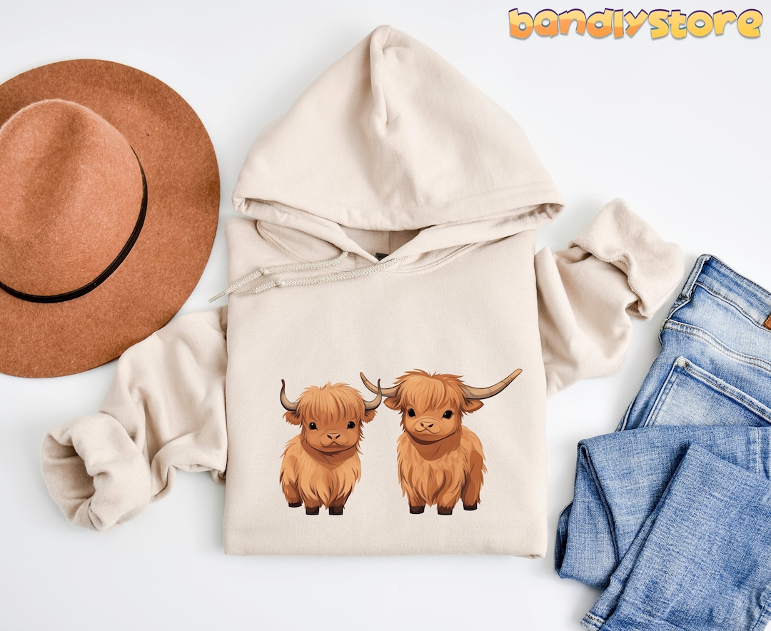 Highland Cow Hoodie | Highland Cow Hooded Sweatshirt, Cow Print Hoodie ...