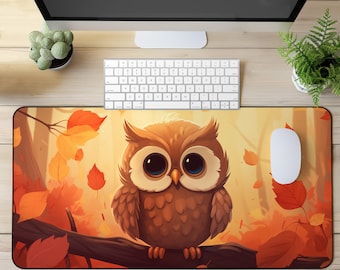 Cute Owl Desk Mat Owl Desk Mat, Green Desk Mat, Cute Bird Desk Mat ...