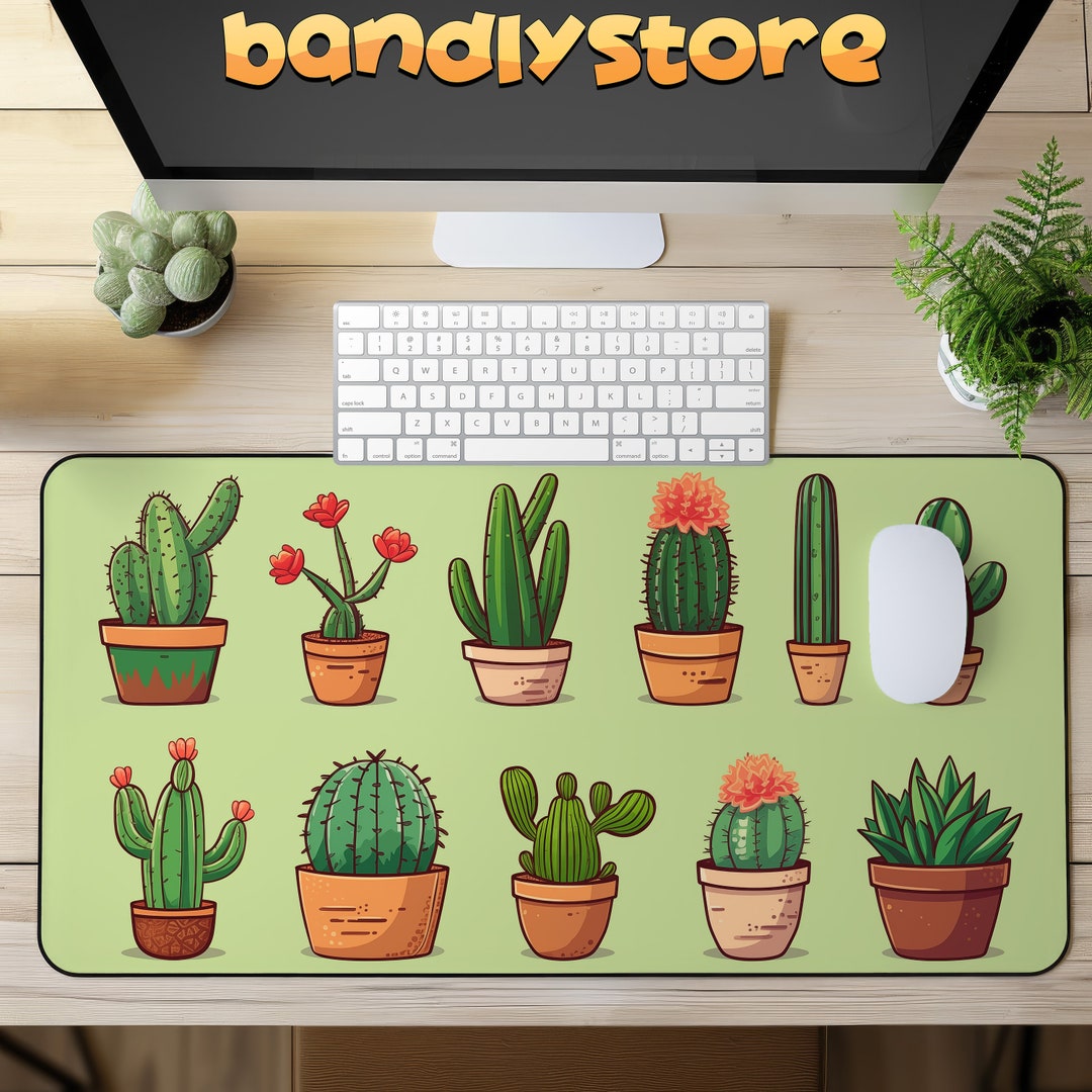 Cute Cactus Desk Mat | Cacti Green Desk Mat, Neoprene Gaming Mat ...