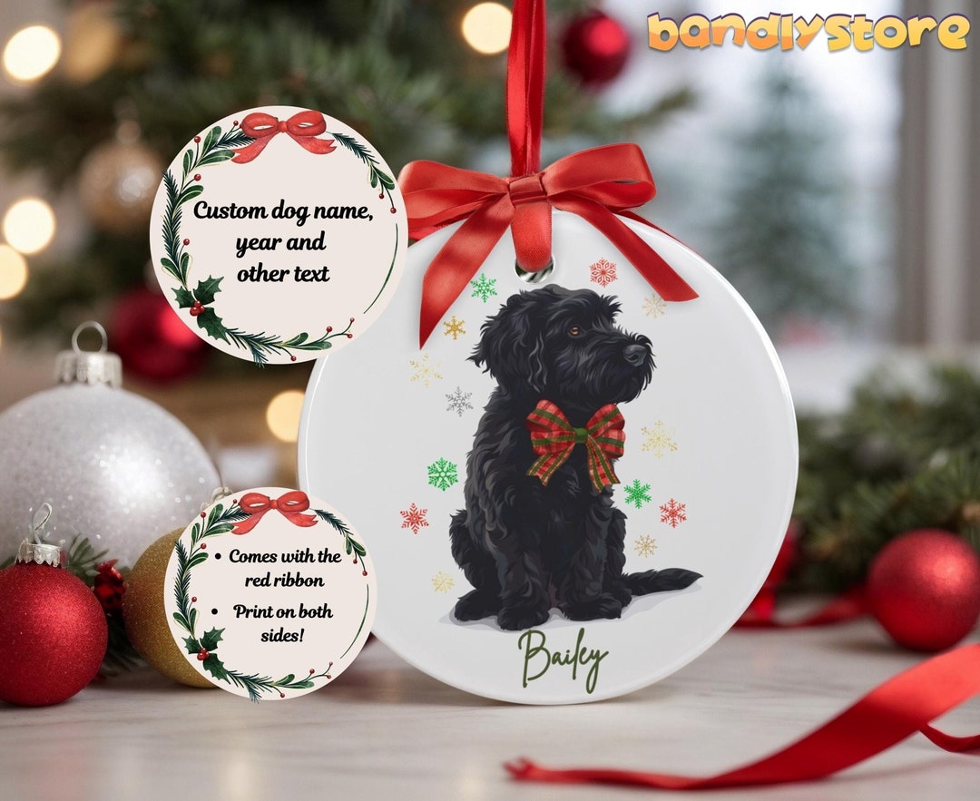 Black Labradoodle Holiday Ornament | Custom Name Labradoodle Christmas ...