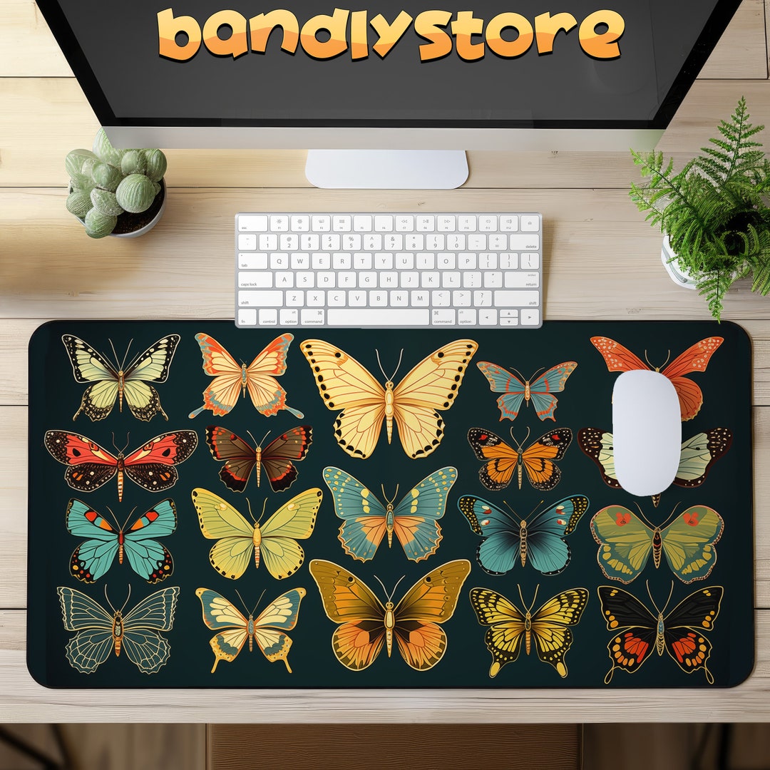 Vintage Butterflies Desk Mat | Butterfly Desk Mat, Black Desk Mat ...