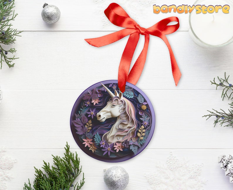 Unicorn Christmas Ornament Acrylic 3D Paper Art Style - Etsy